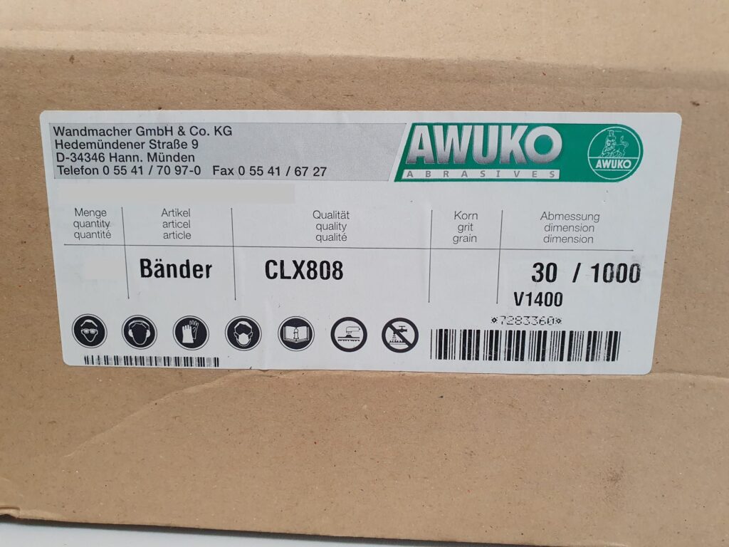 Abrasive belts for AWUKO CLX808 glass grinders, 30 x 1000 mm, grit size P: 400 | Glastechnik Bauer